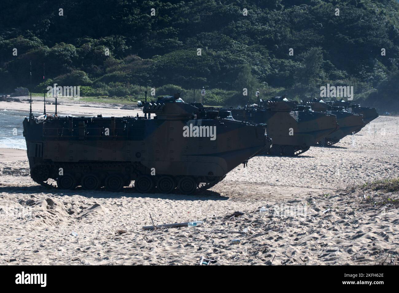 Tokunoshima, Japan. 18th Nov, 2022. AAV7(assault amphibious vehicle) of Japan Ground Self ...