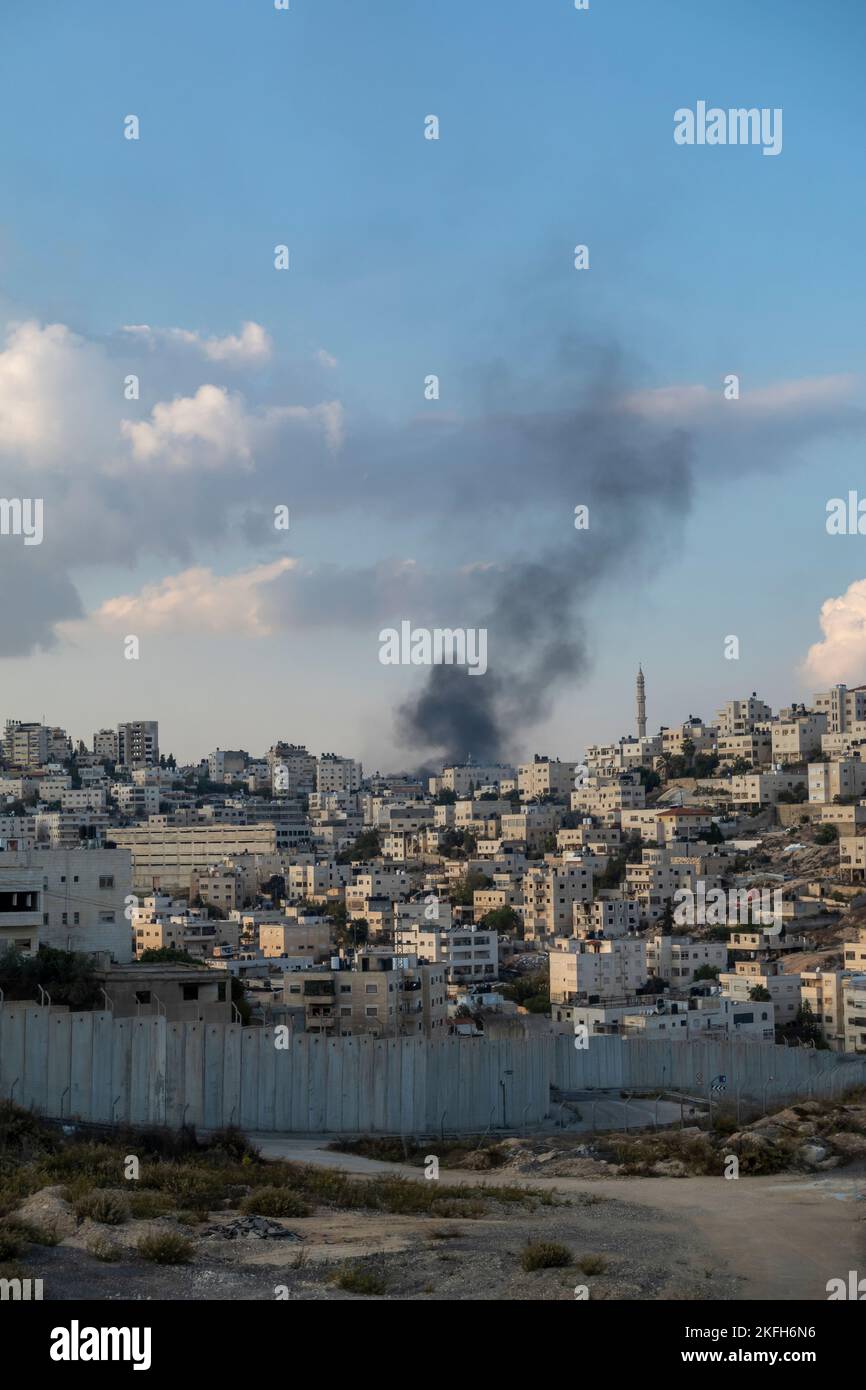 View of the West Bank separation barrier built by Israel surrounding ...