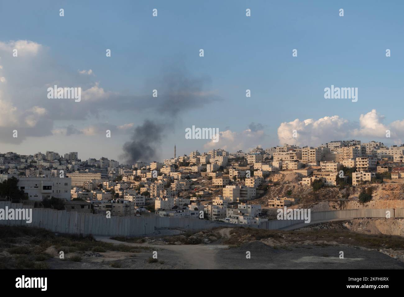 View of the West Bank separation barrier built by Israel surrounding ...
