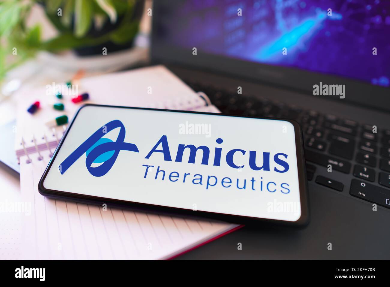 In this photo illustration, the Amicus Therapeutics logo is displayed ...