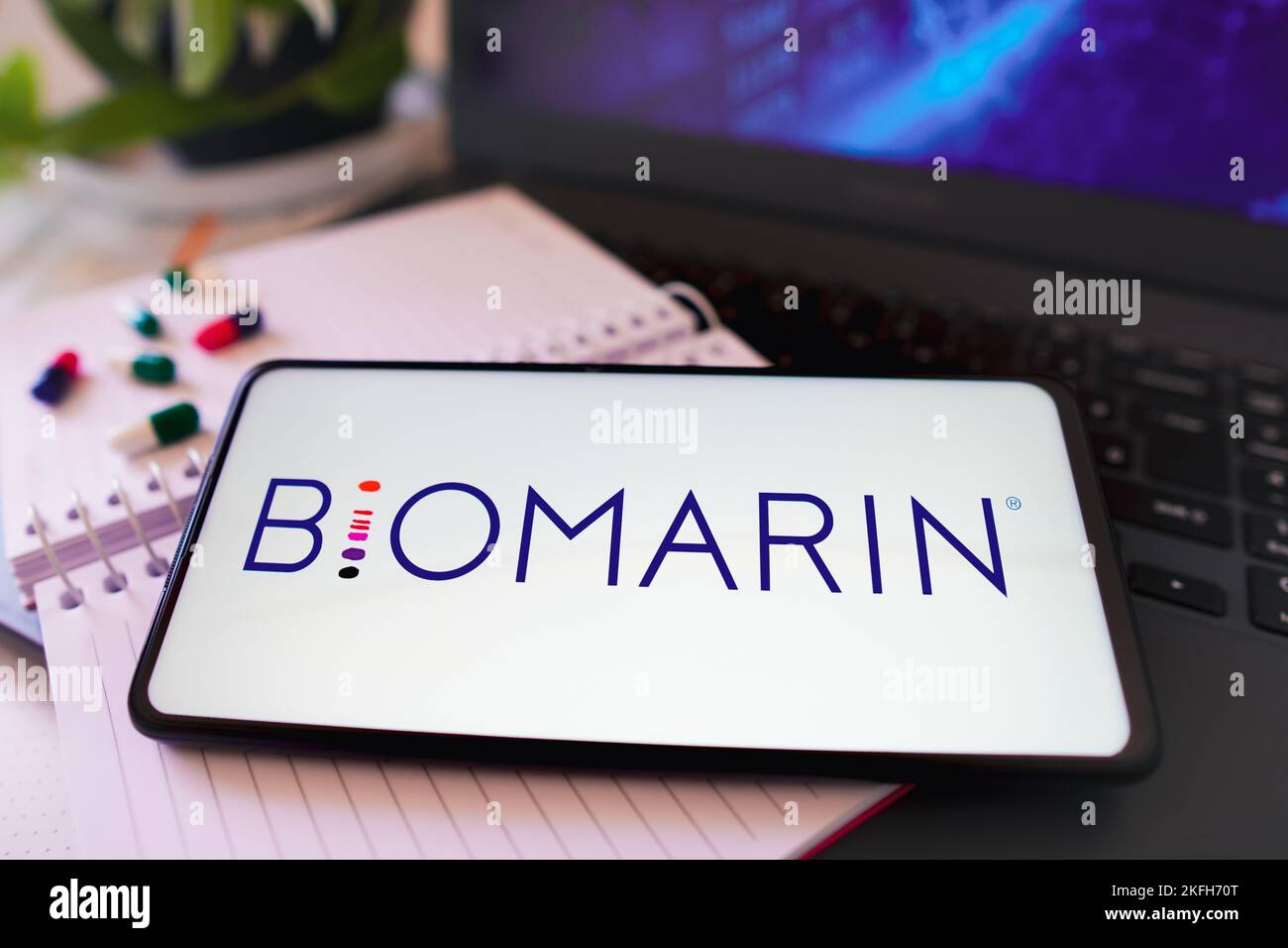 In this photo illustration, the BioMarin Pharmaceutical logo is ...
