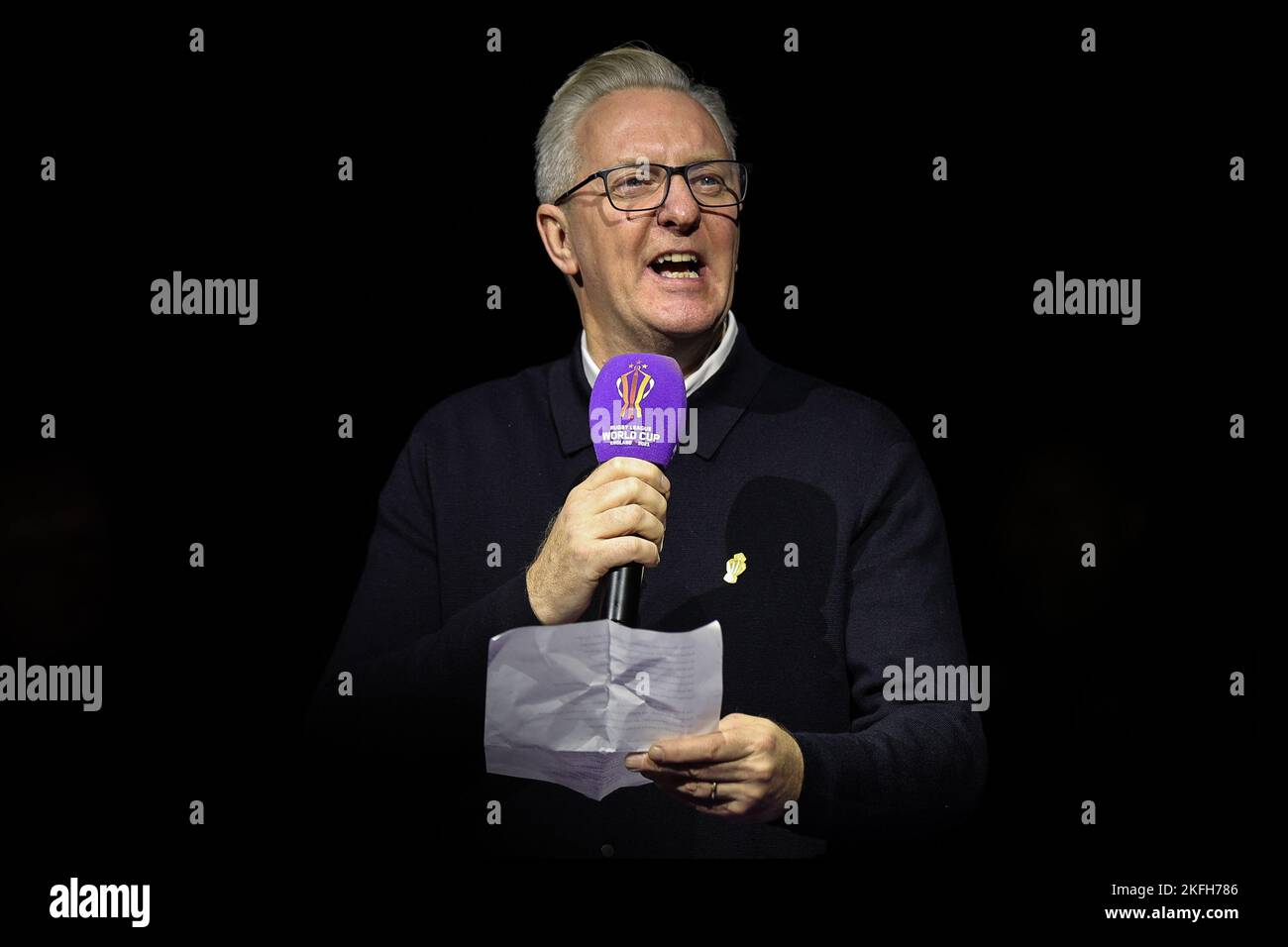 Manchester, UK. 18th Nov, 2022. Tony Walsh reads a poem ahead of the ...