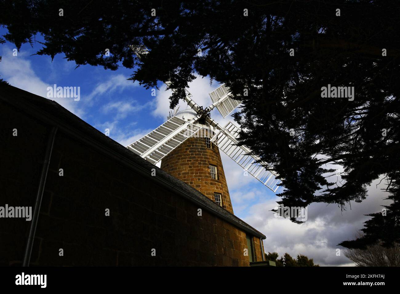 A low-angle view of a Heage windmill in Derbyshire, England Stock Photo ...