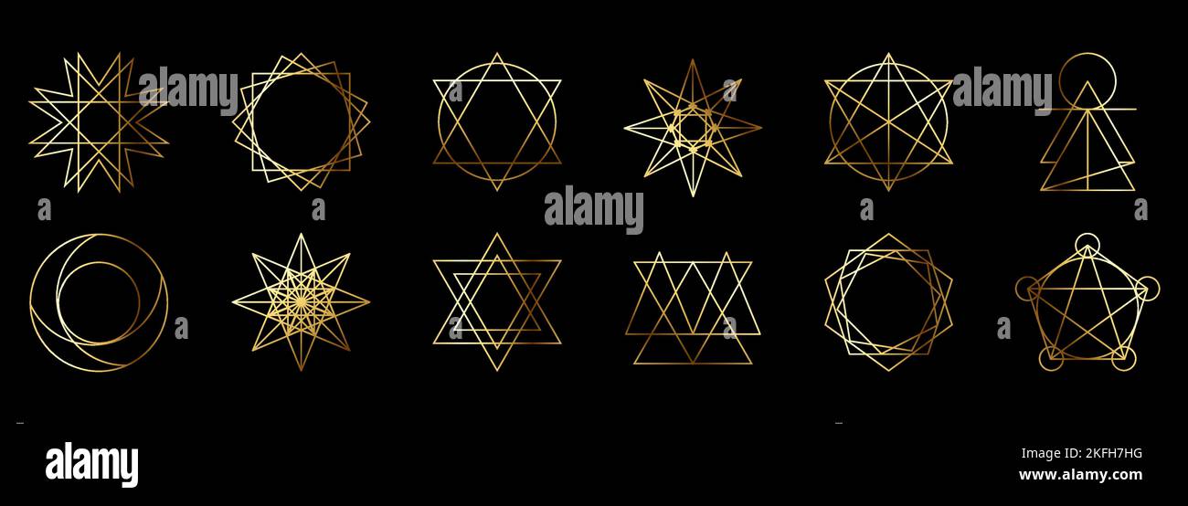 Set of gold sacred geometry symbols. Vector illustration isolated on ...