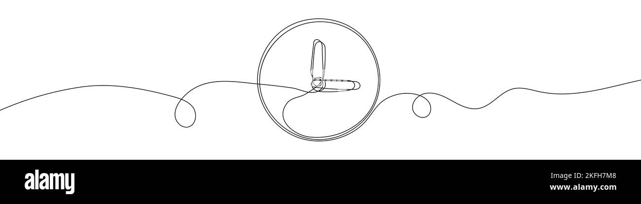 Clock in continuous line drawing style. Line art symbol of time. Vector ...