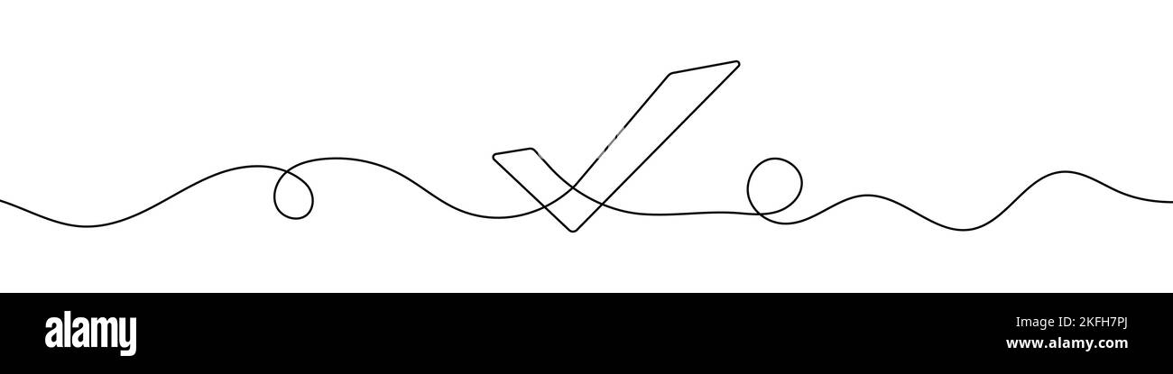 Check mark in continuous line drawing style. Line art of the approved ...