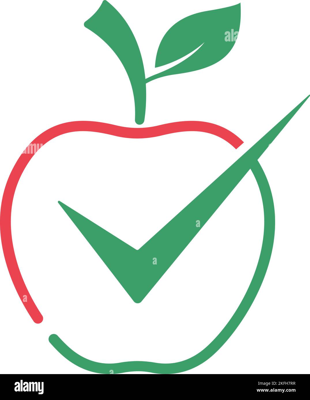 An apple fruit icon with a check mark symbol inside on a white ...