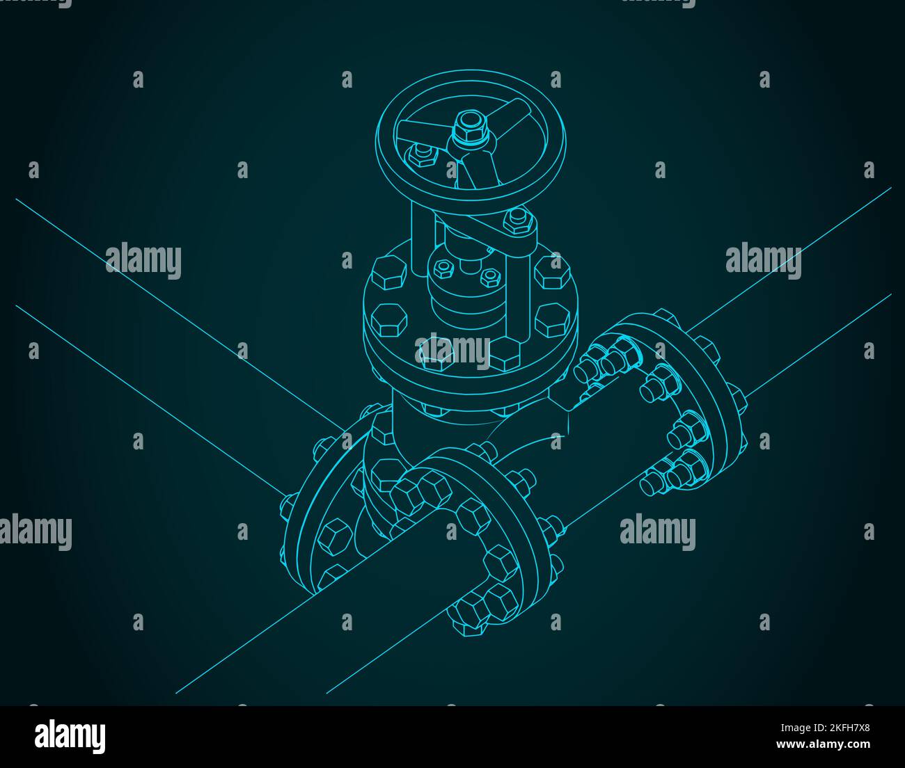 Stylized vector illustration of сontrol valve and pipes close-up Stock ...