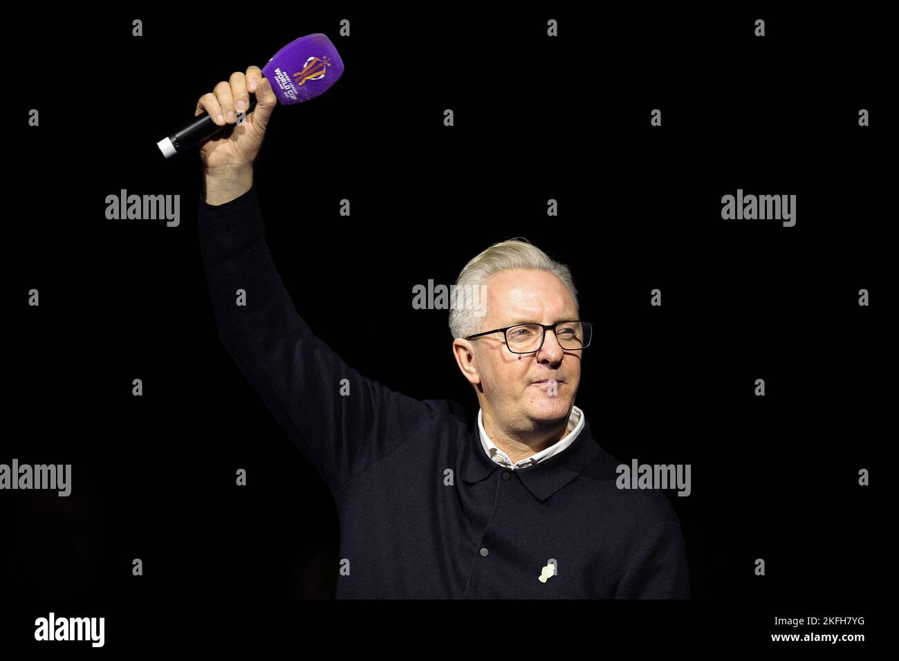 Manchester, UK. 18th Nov, 2022. Tony Walsh reads a poem ahead of the ...