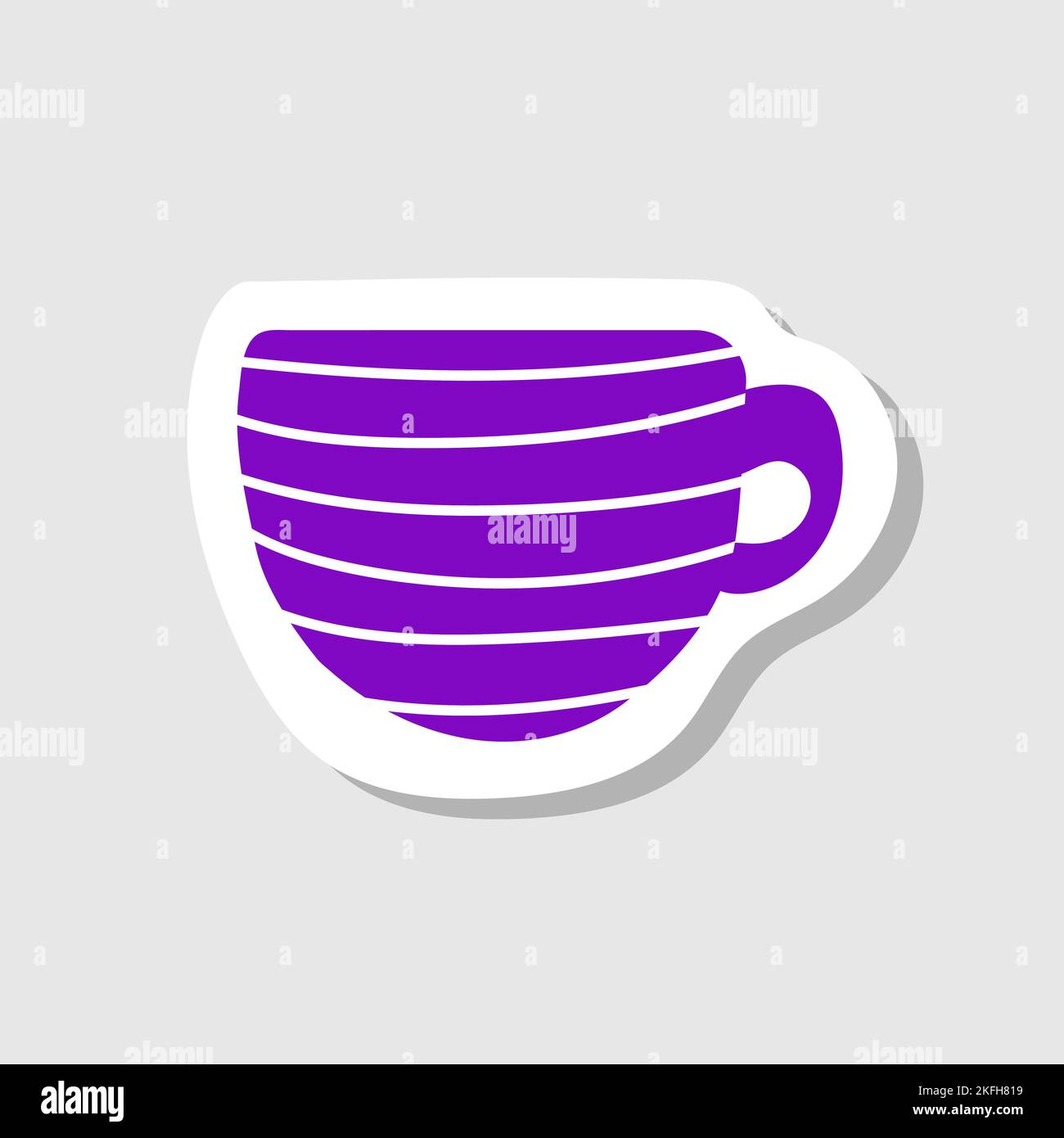 Purple cup with stripes, illustration, vector on a grey background ...
