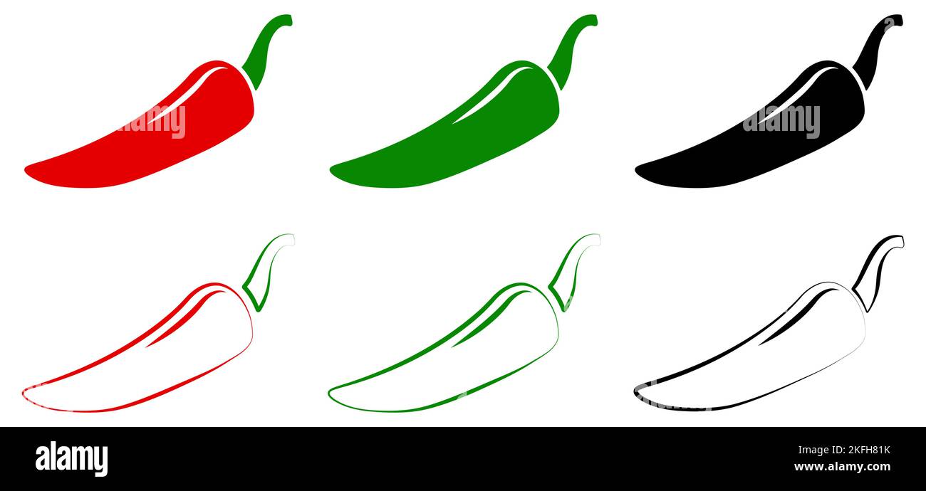 Spicy chili pepper icon set. Vector illustration isolated on white ...