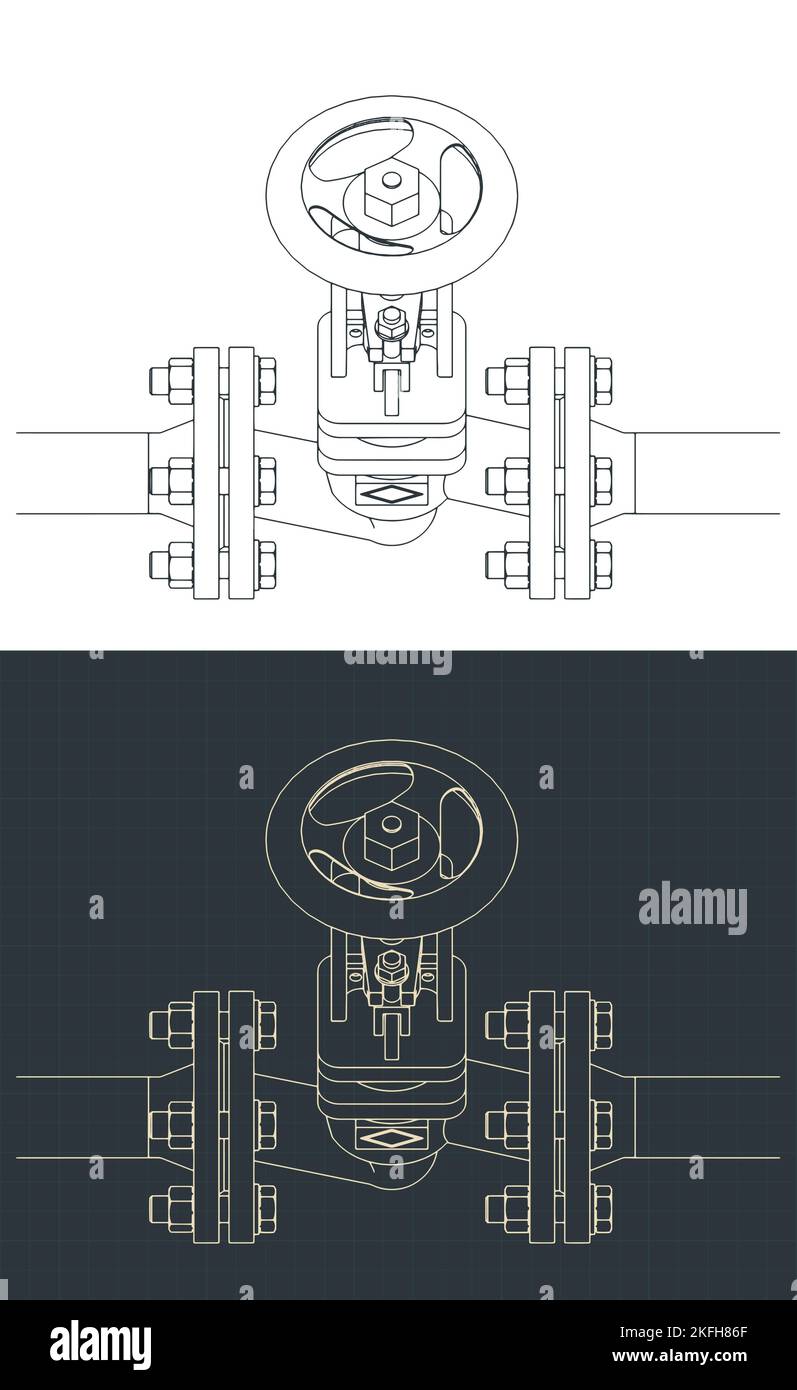 Stylized vector illustration of isometric blueprints of bypass steam ...