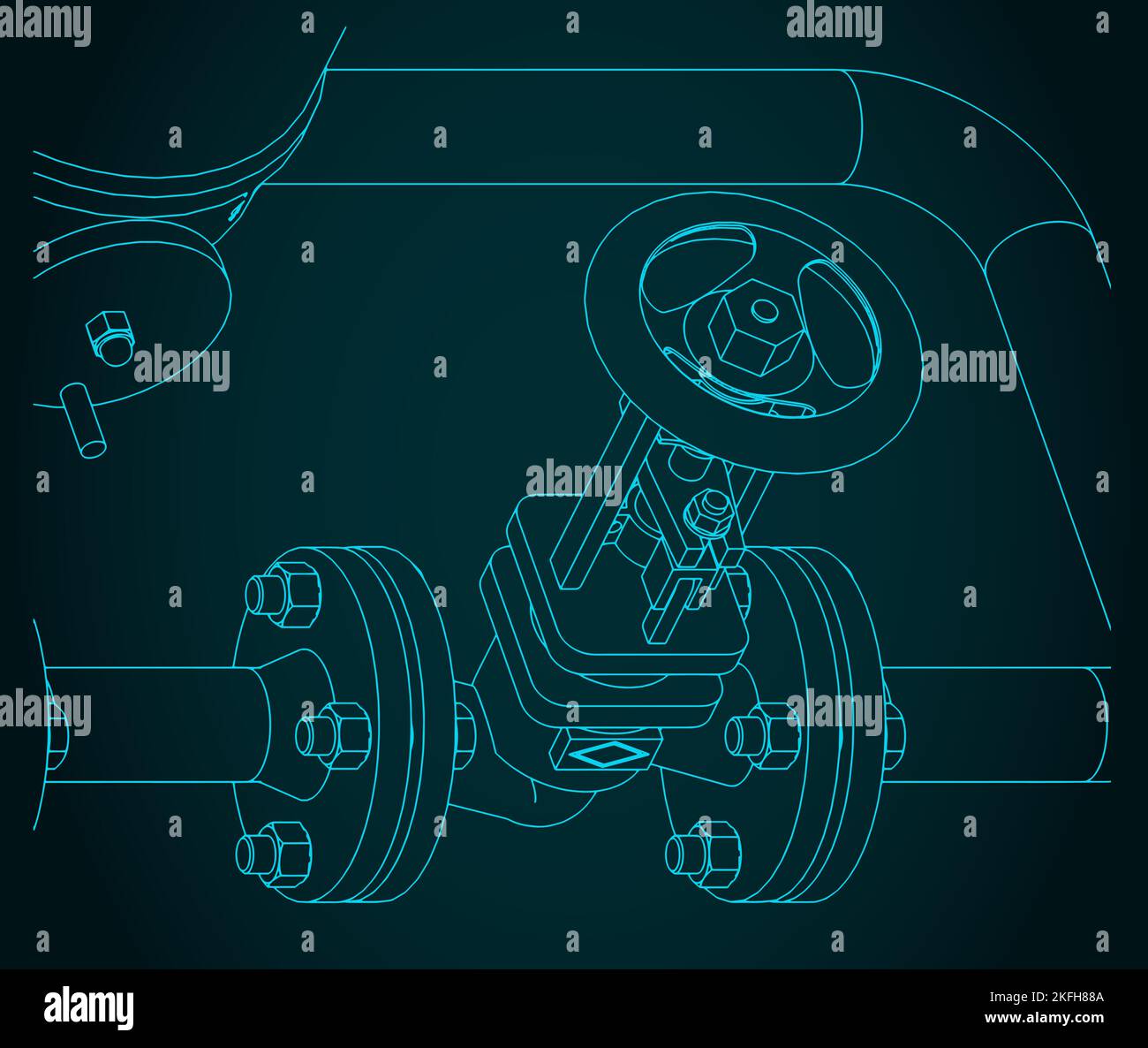 Stylized vector illustration of сontrol valve and pipes close-up Stock ...