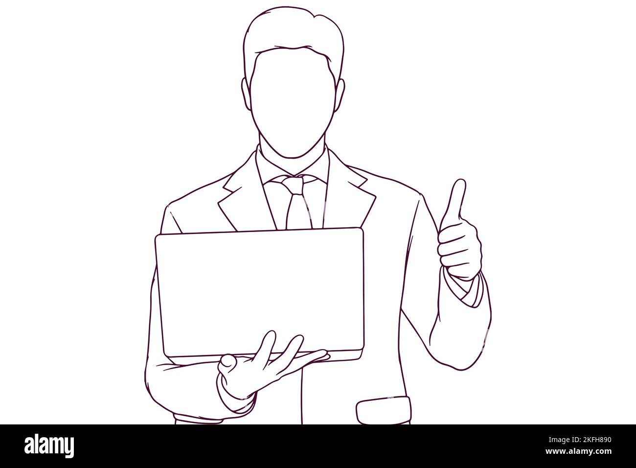 businessman with laptop showing ok gesture hand drawn style vector ...