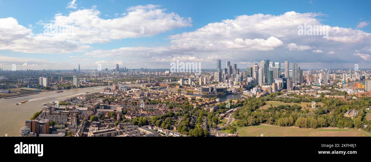 Aerial panoramic skyline Financial district London, cityscape view ...