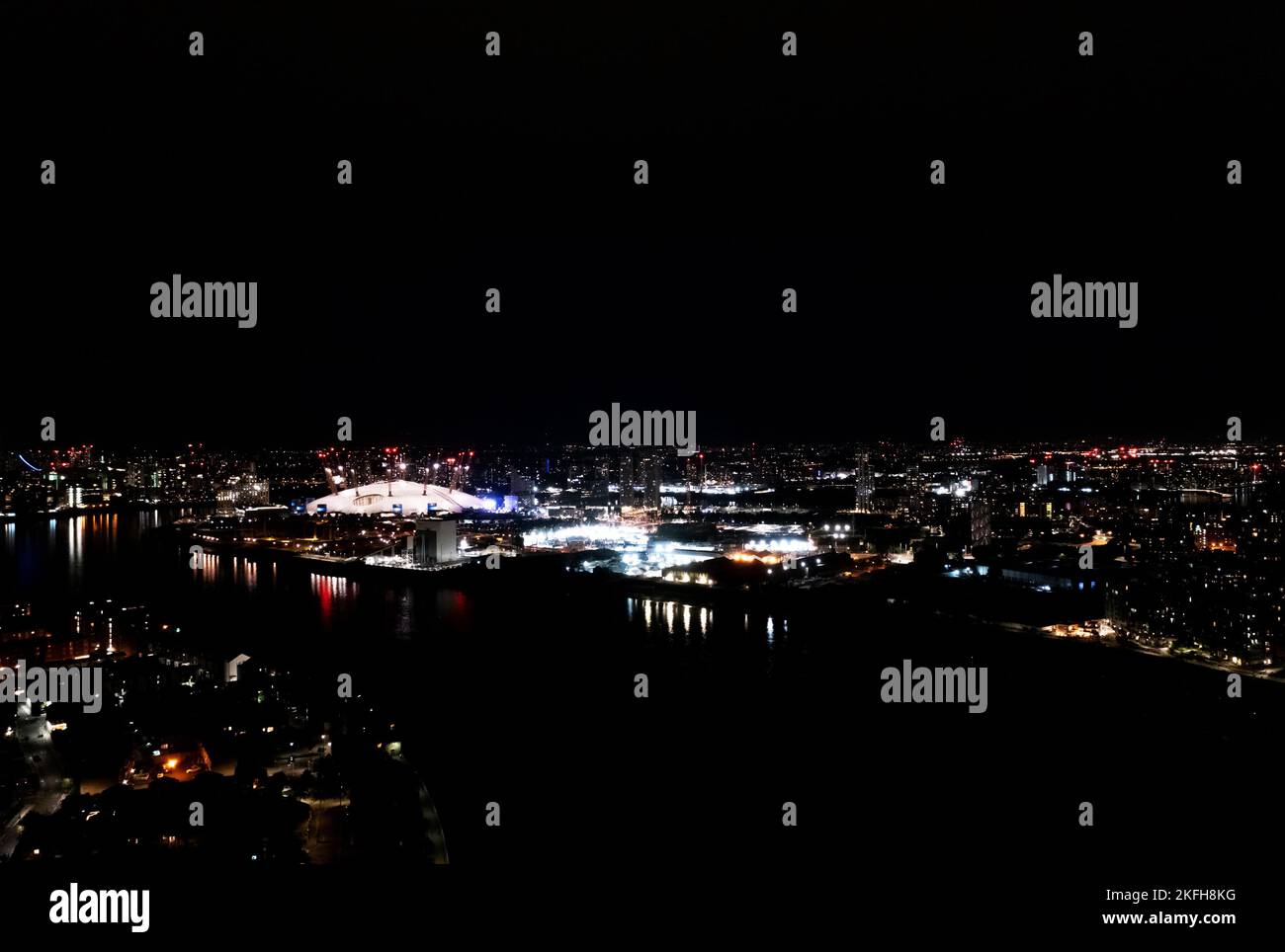 Fantastic view of the city at night, skyscrapers glittering white and ...