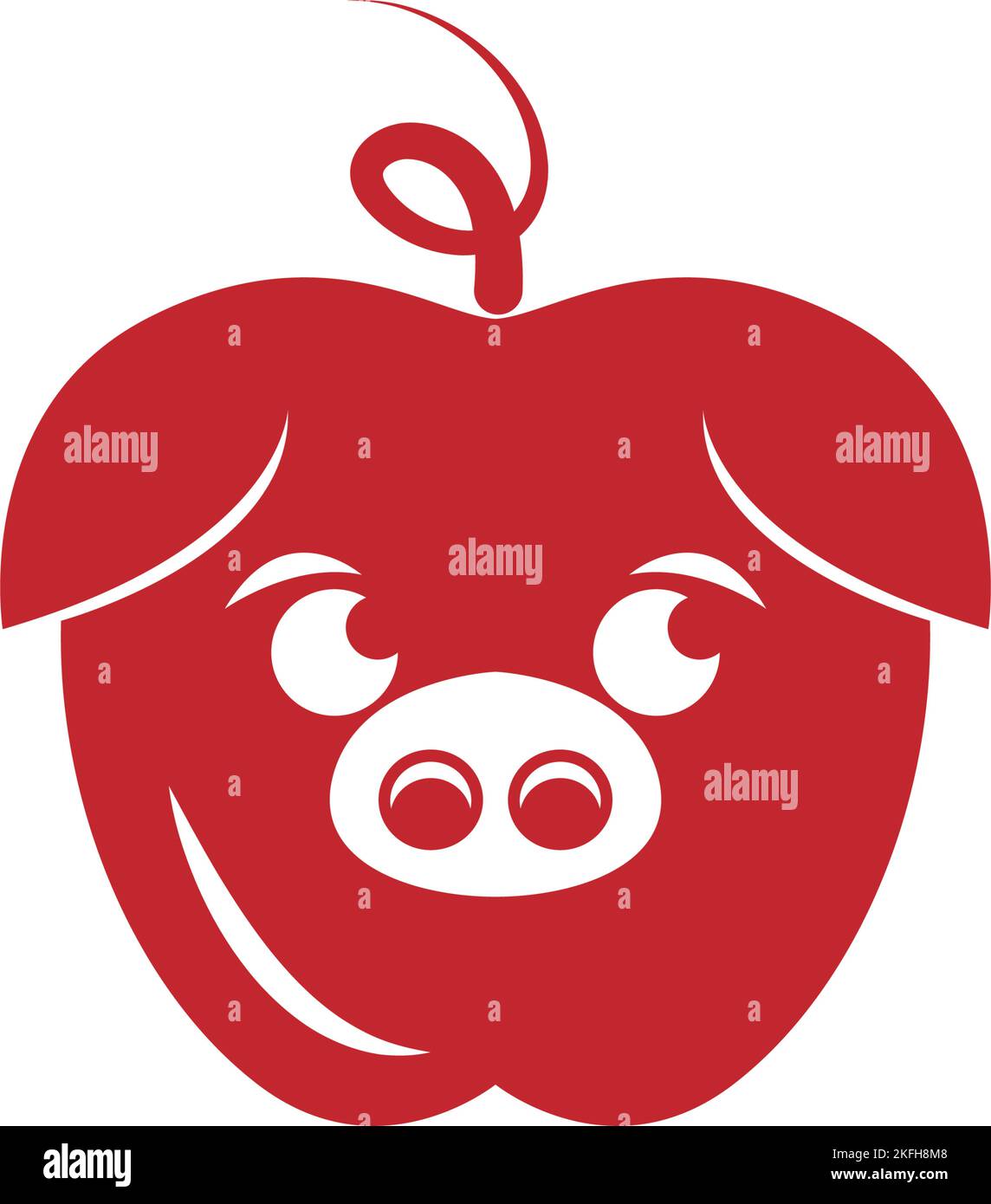 A red apple fruit icon with a cute pig face on a white background - the ...