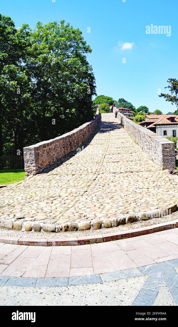 Floor of the Roman bridge over the River Sella as it passes through ...