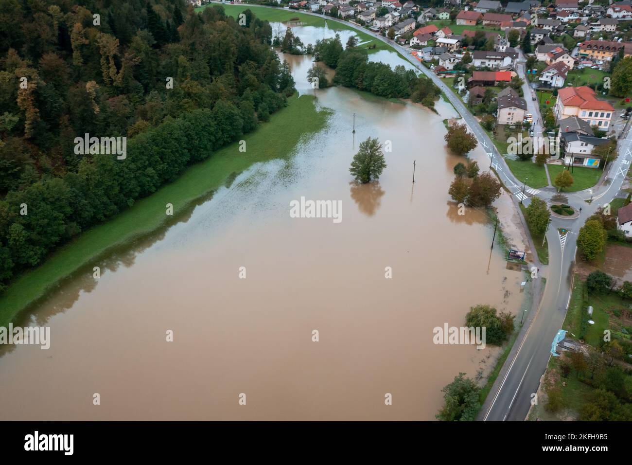 Flash flood caused by heavy rainfall, a torrent from mountain stream ...