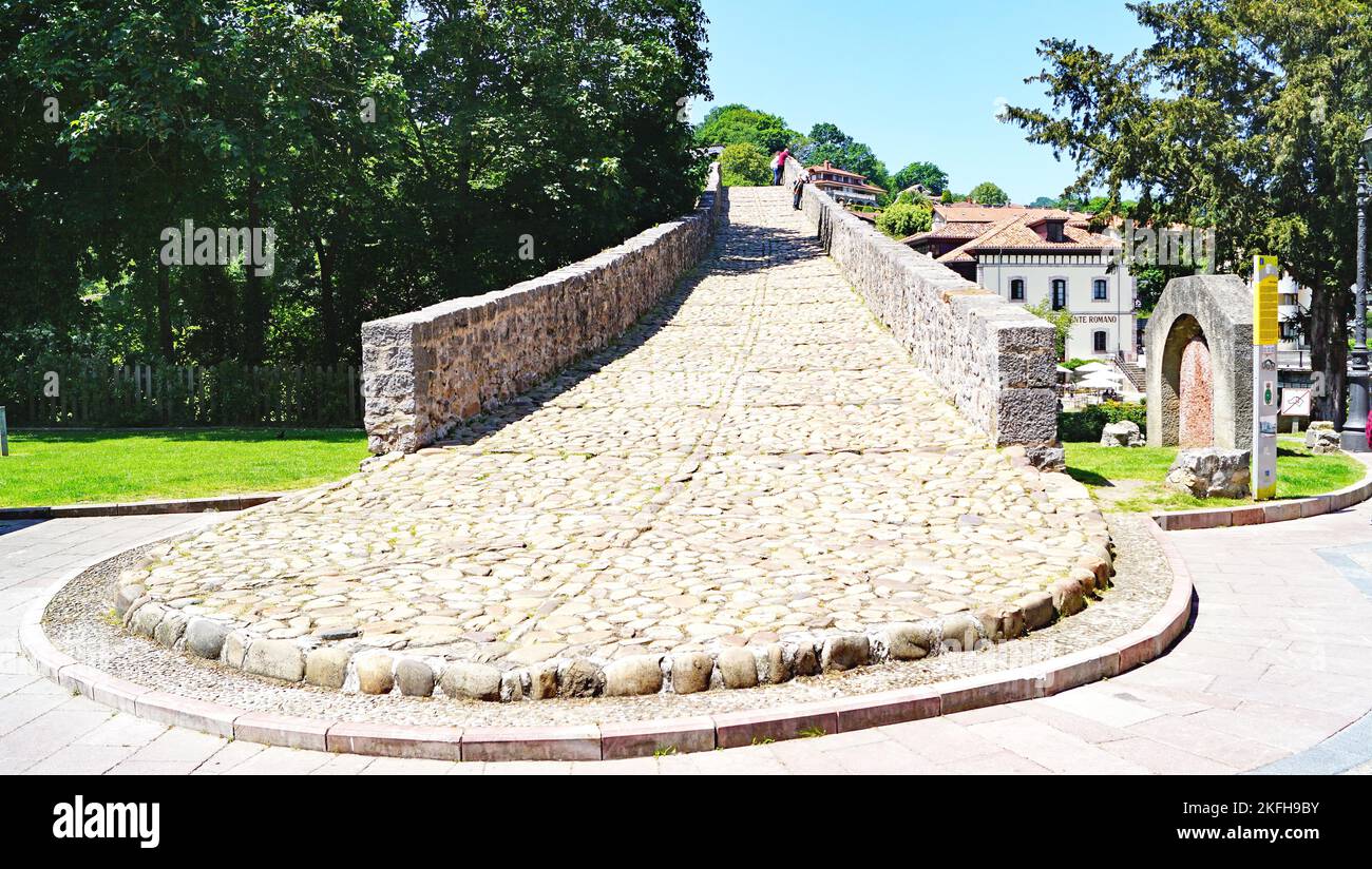 Floor of the Roman bridge over the River Sella as it passes through ...