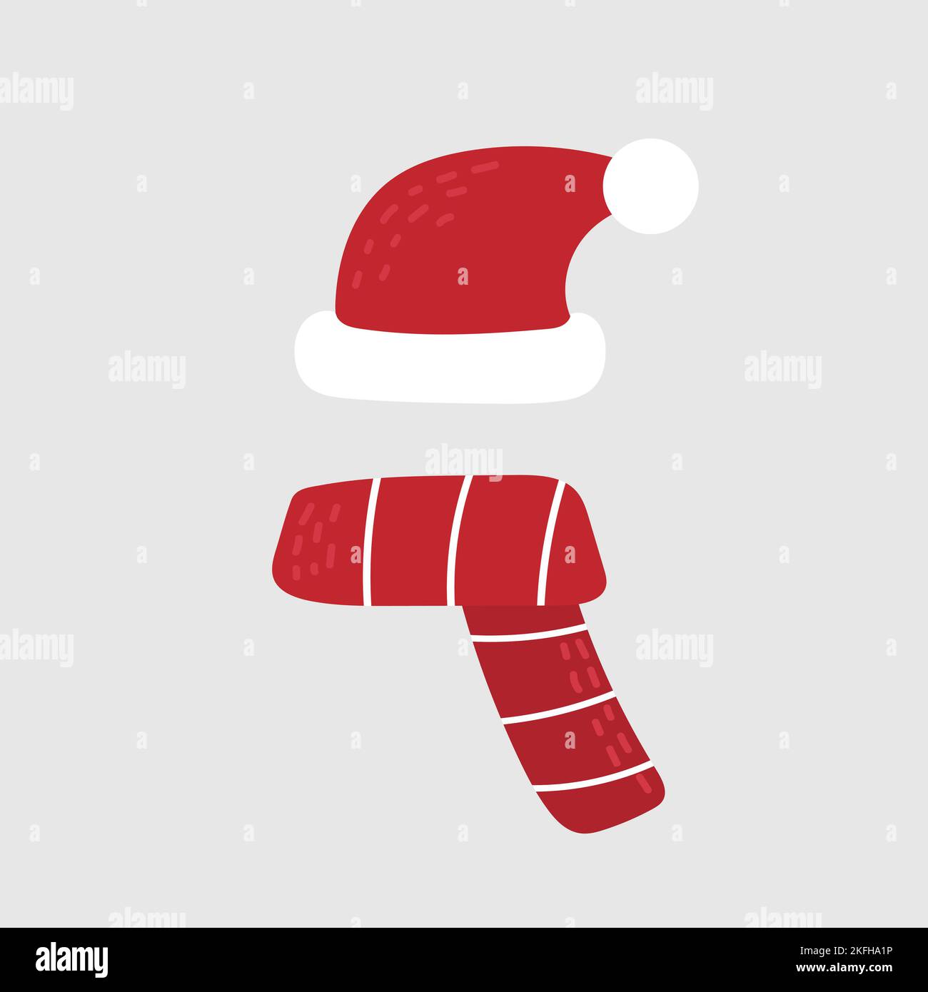 Red scarf and hat of Santa Claus. Simple hand drawn icon for Crtistmas ...