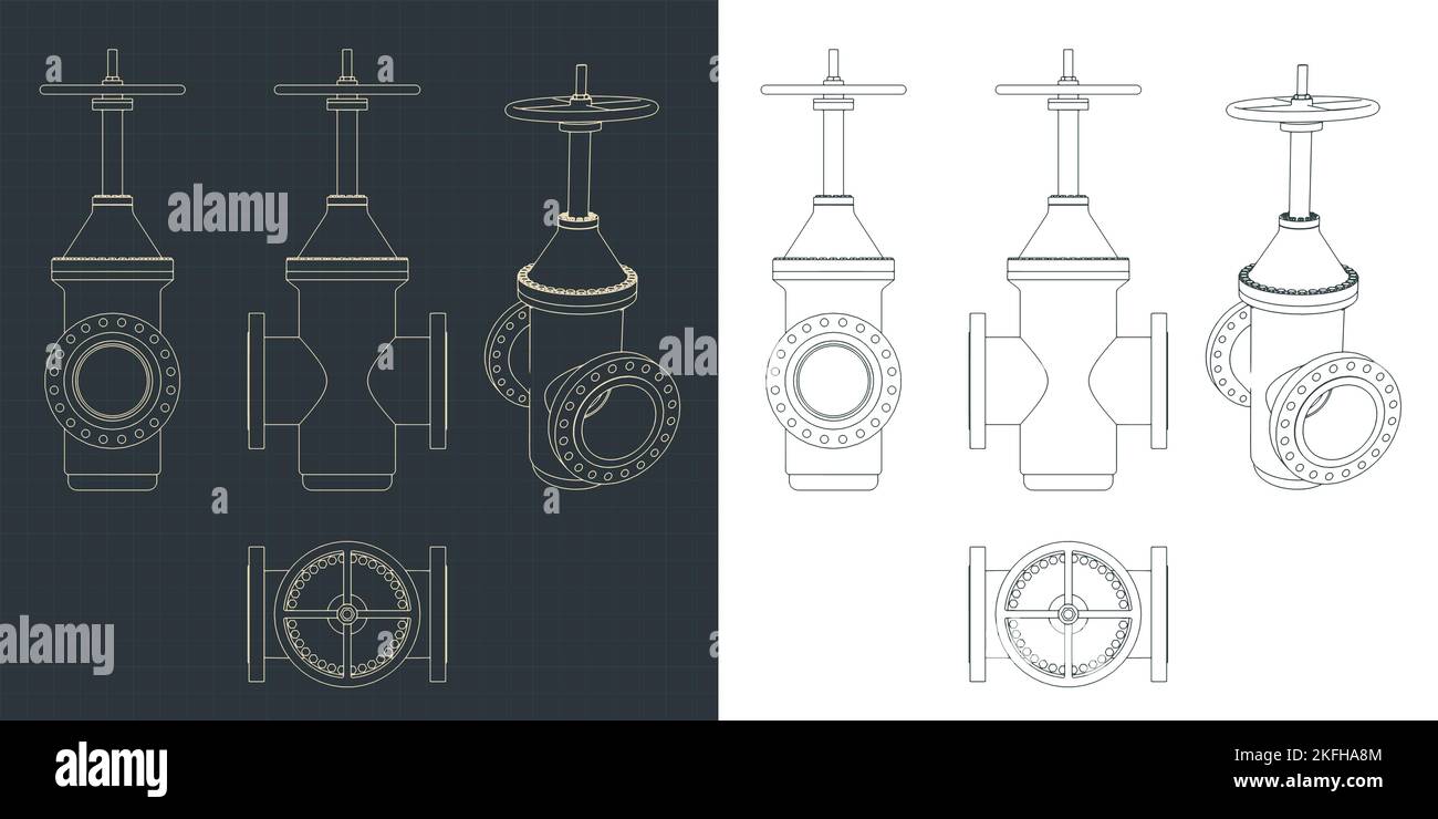 Stylized vector illustration of blueprints of valve Stock Vector Image ...