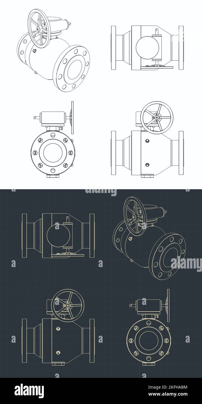 Stylized vector illustration of blueprints of ball valve Stock Vector ...