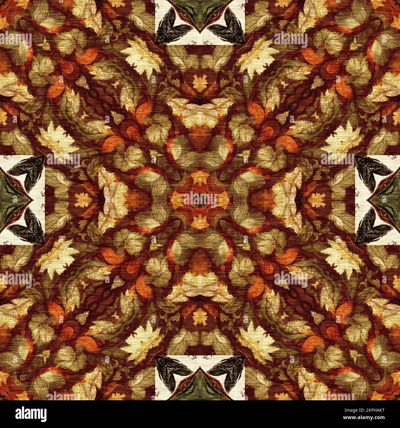 Autumn leaf quilt style vintage seamless pattern. Homely cottage core ...
