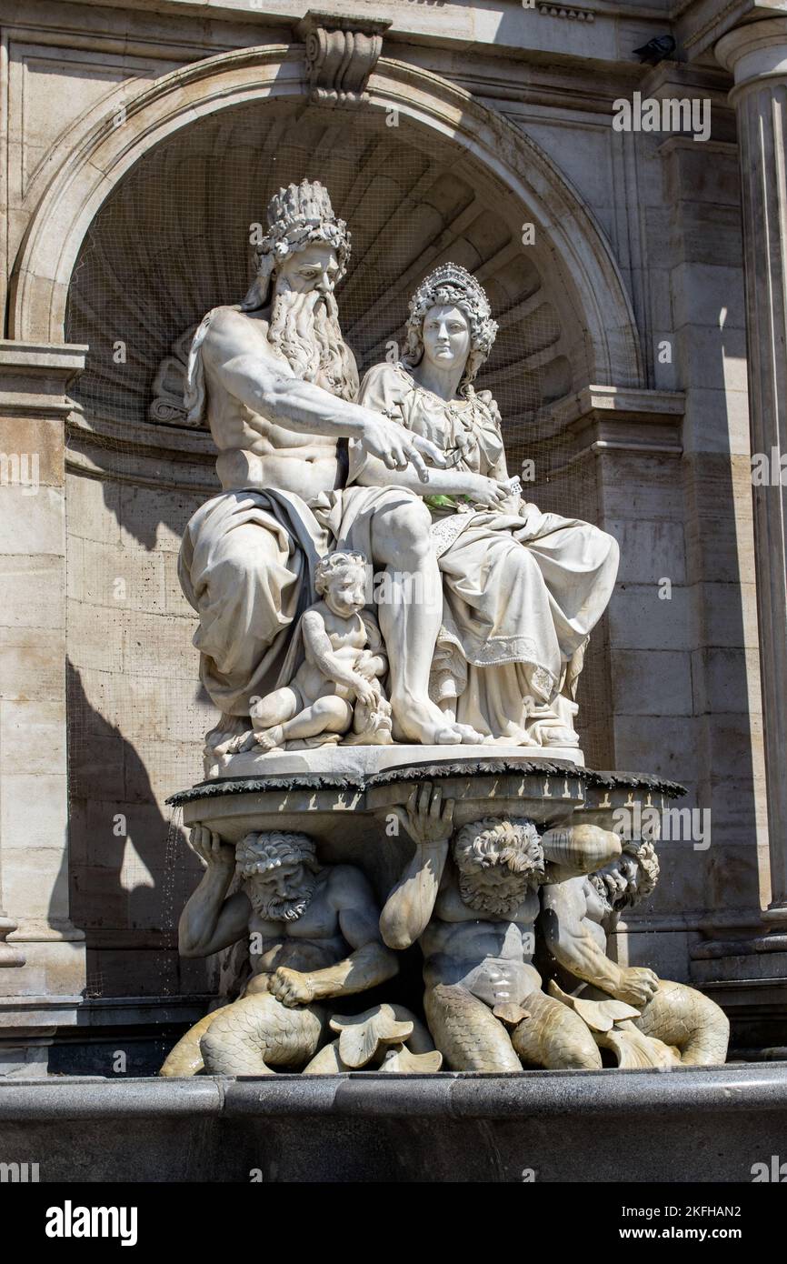 The statue of Franz Josef I in Albertina Museum Palace sith sunlight ...