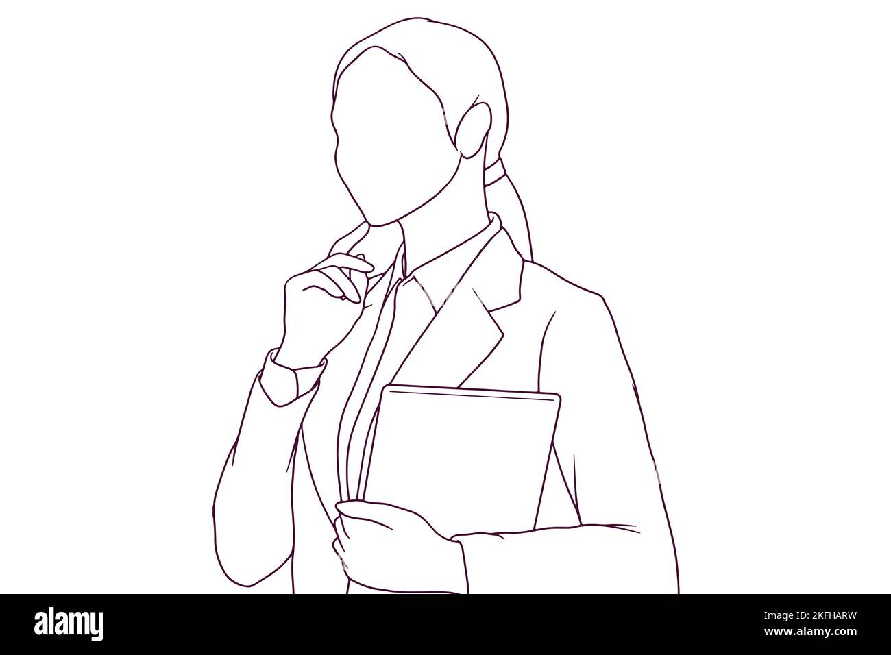 businesswoman thinking hand drawn style vector illustration Stock ...