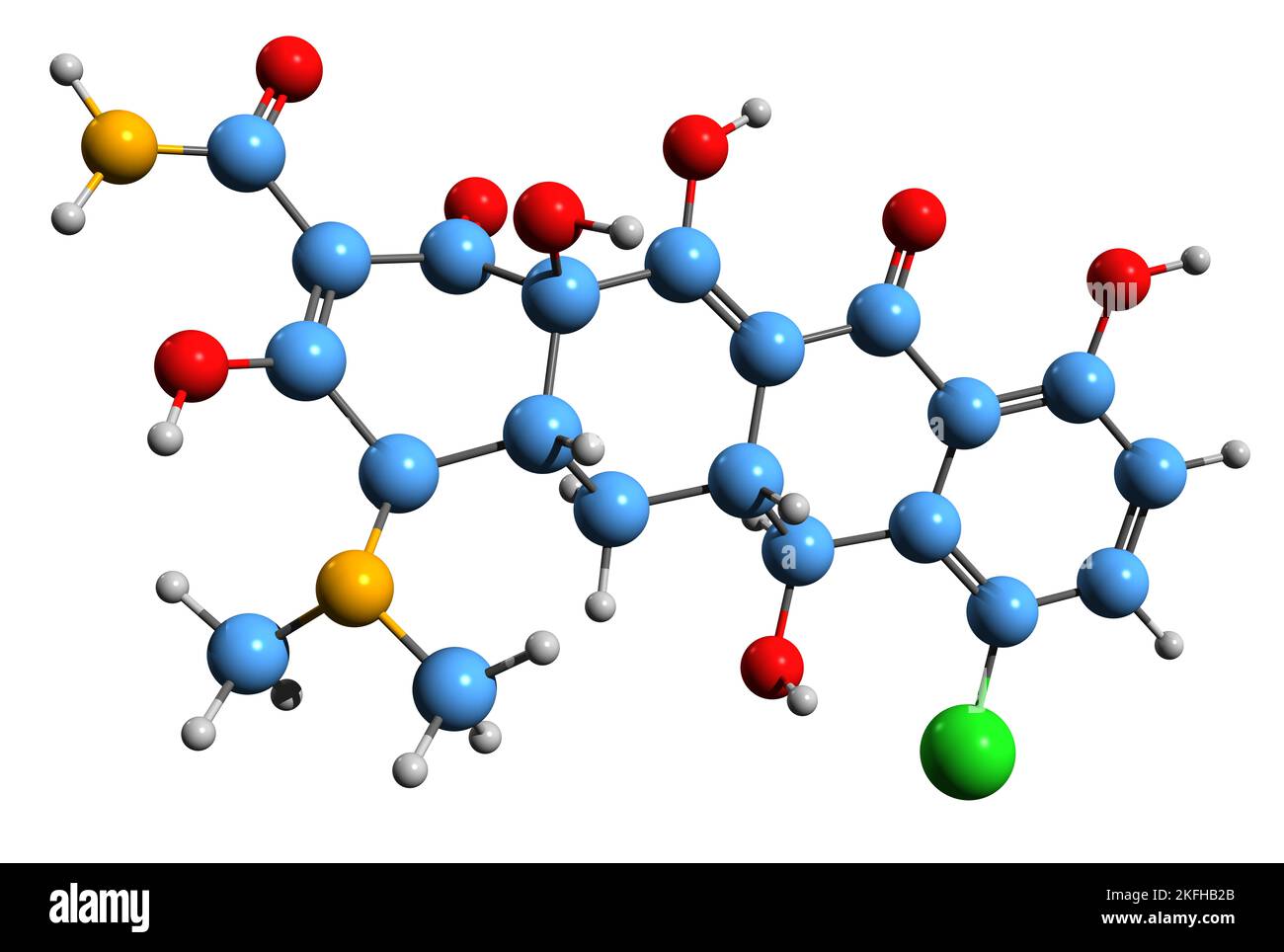 3D image of Demeclocycline skeletal formula - molecular chemical ...