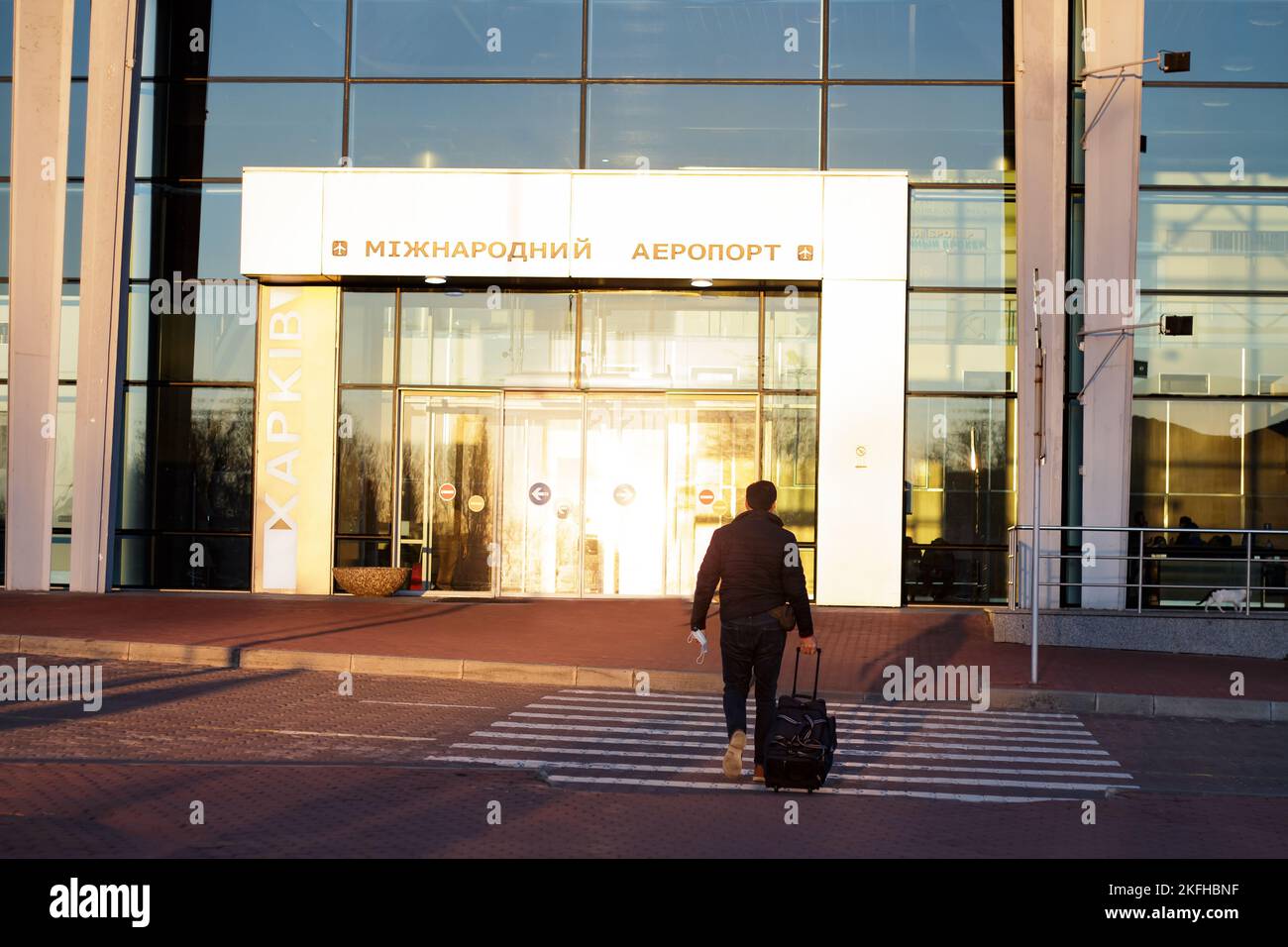 Airport terminal building gate entrance and automatic glass door ...