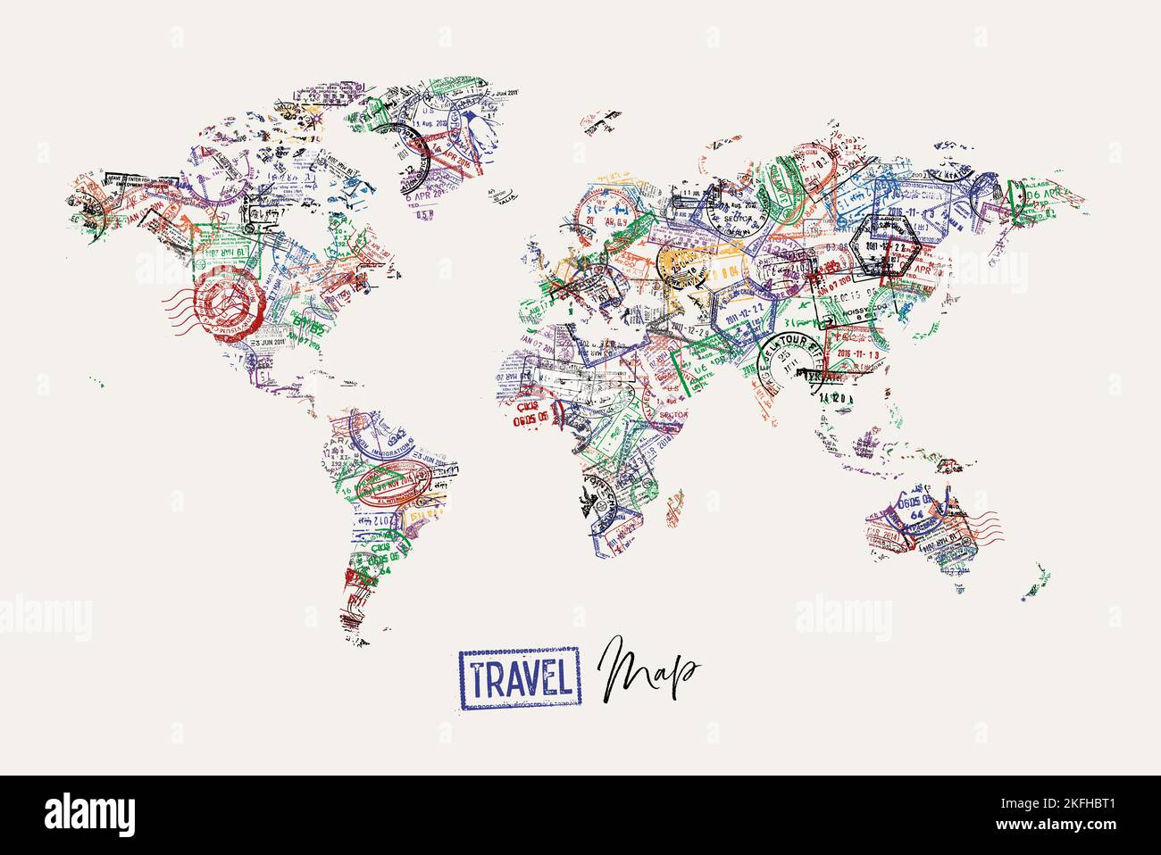 Travel World Map Made From A Passport Stamps Different Countries Poster Style Stock Vector Image