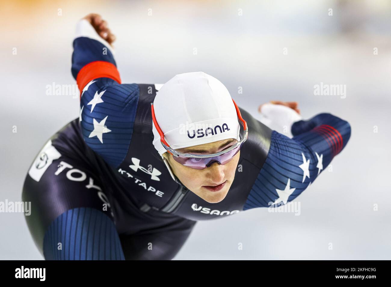 HERENVEEN - Kimi Goetz (USA) in action in the 1,000 meters ladies ...