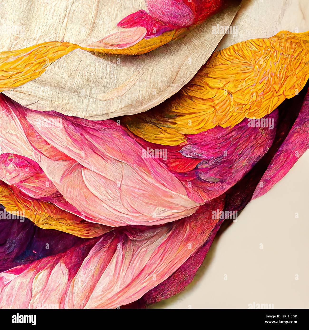 Abstract art background with feather like forms. pink and yellow colors ...