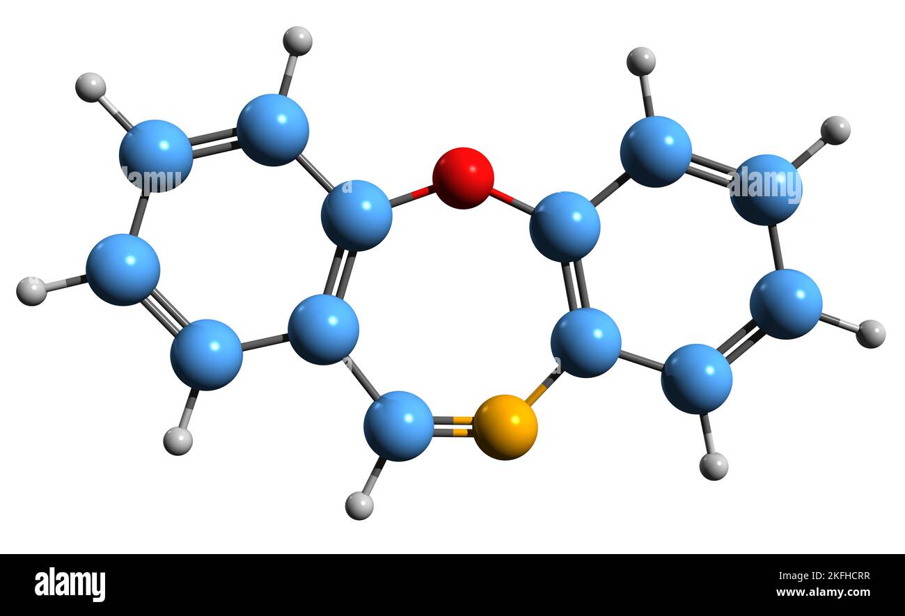 3D image of dibenzoxazepine skeletal formula - molecular chemical structure of incapacitating ...