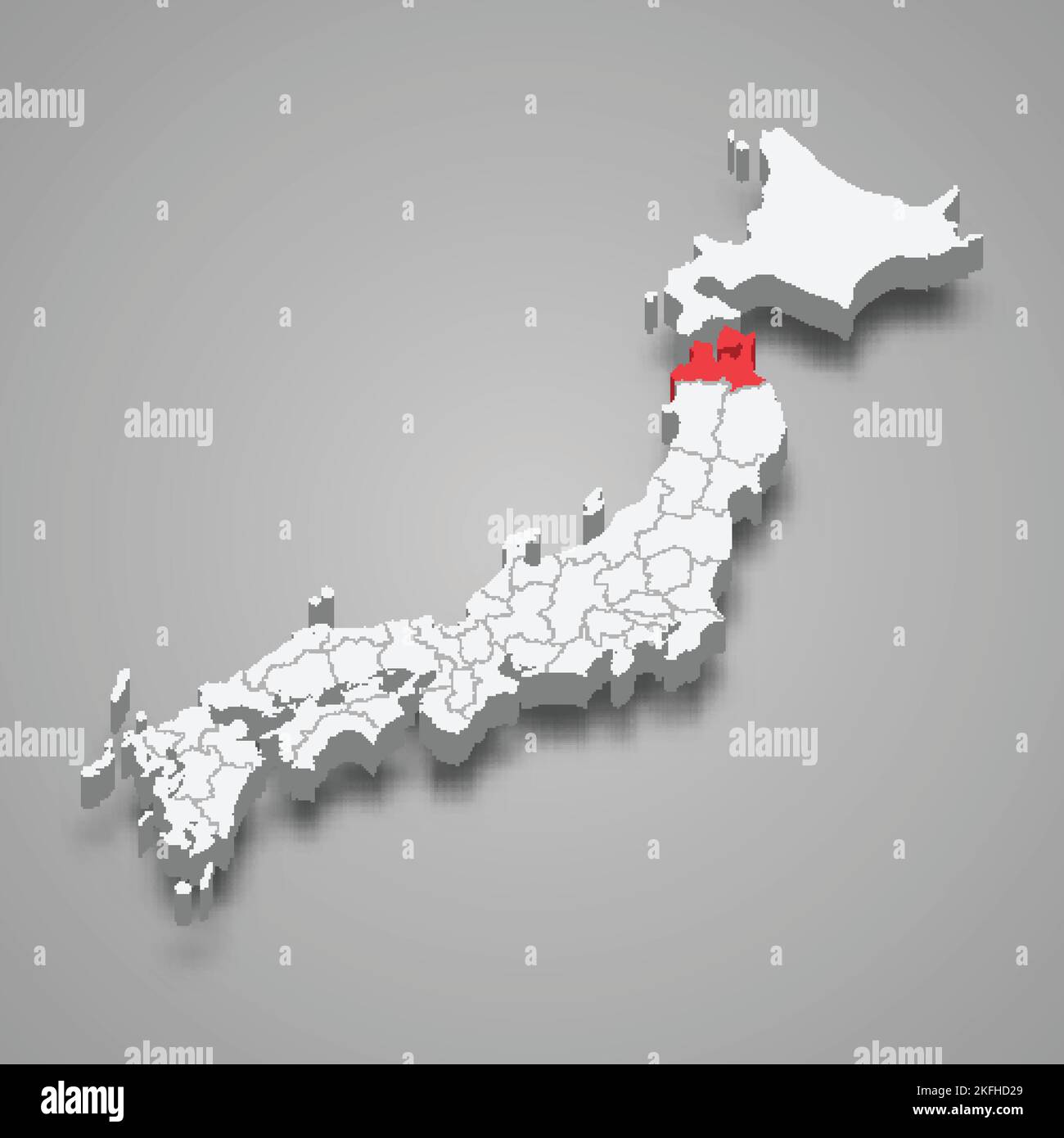 Aomori region location within Japan 3d isometric map Stock Vector Image ...
