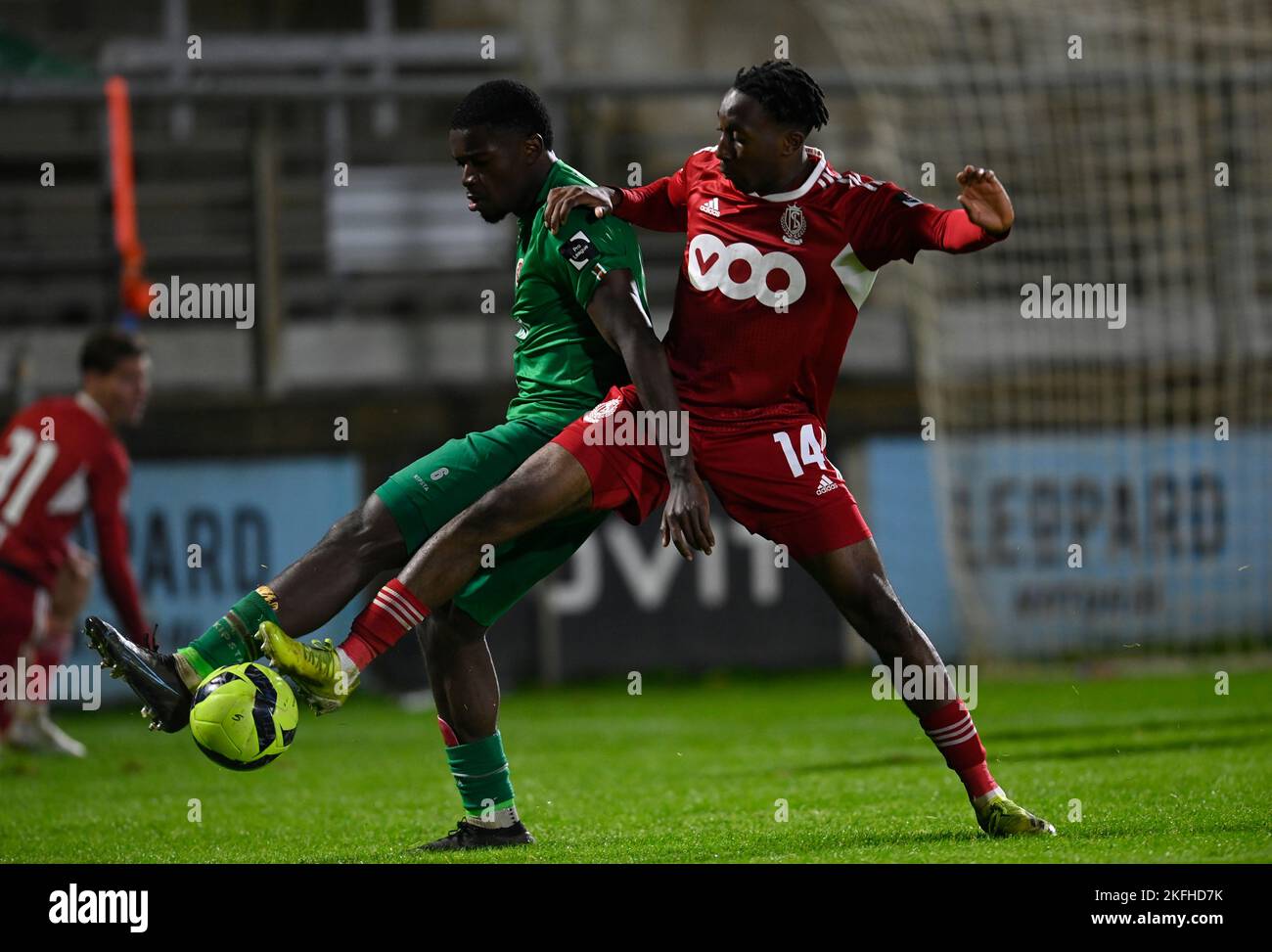 Virton's Keres Masangu and SL16's Leandre Kuavita fight for the ball ...