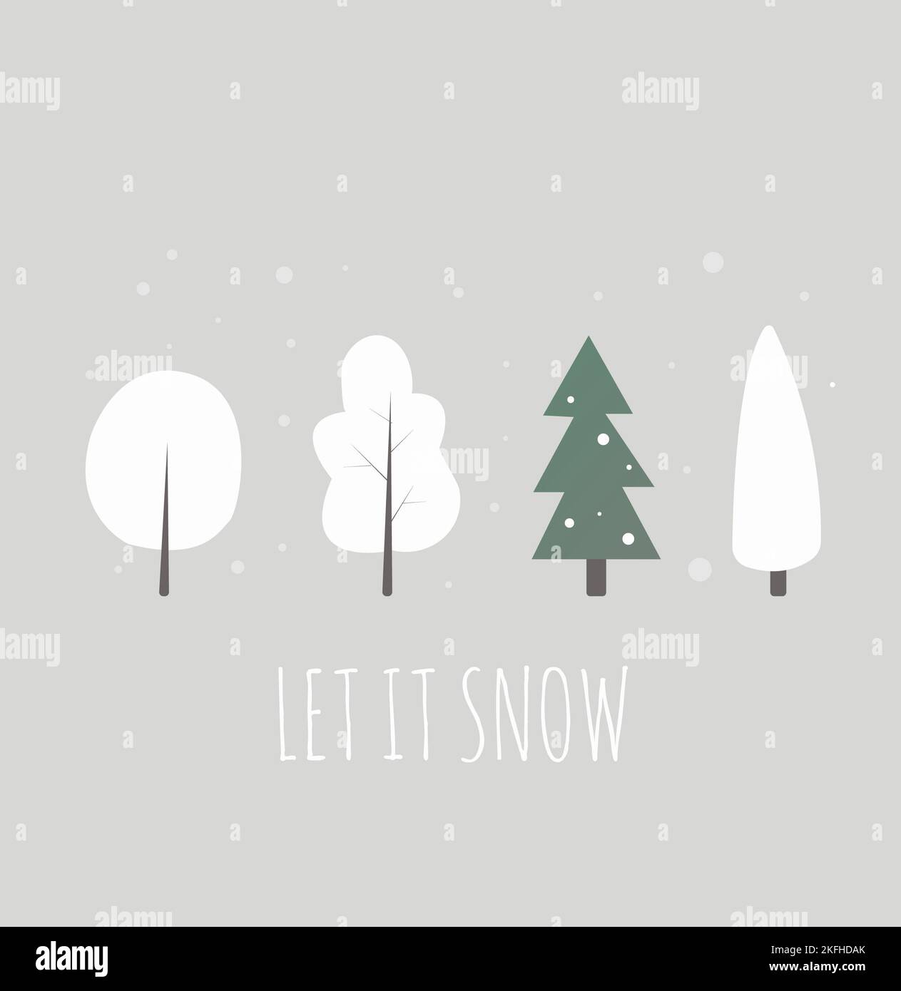 Card with snowy winter forest. Set decorative christmas doodle ...