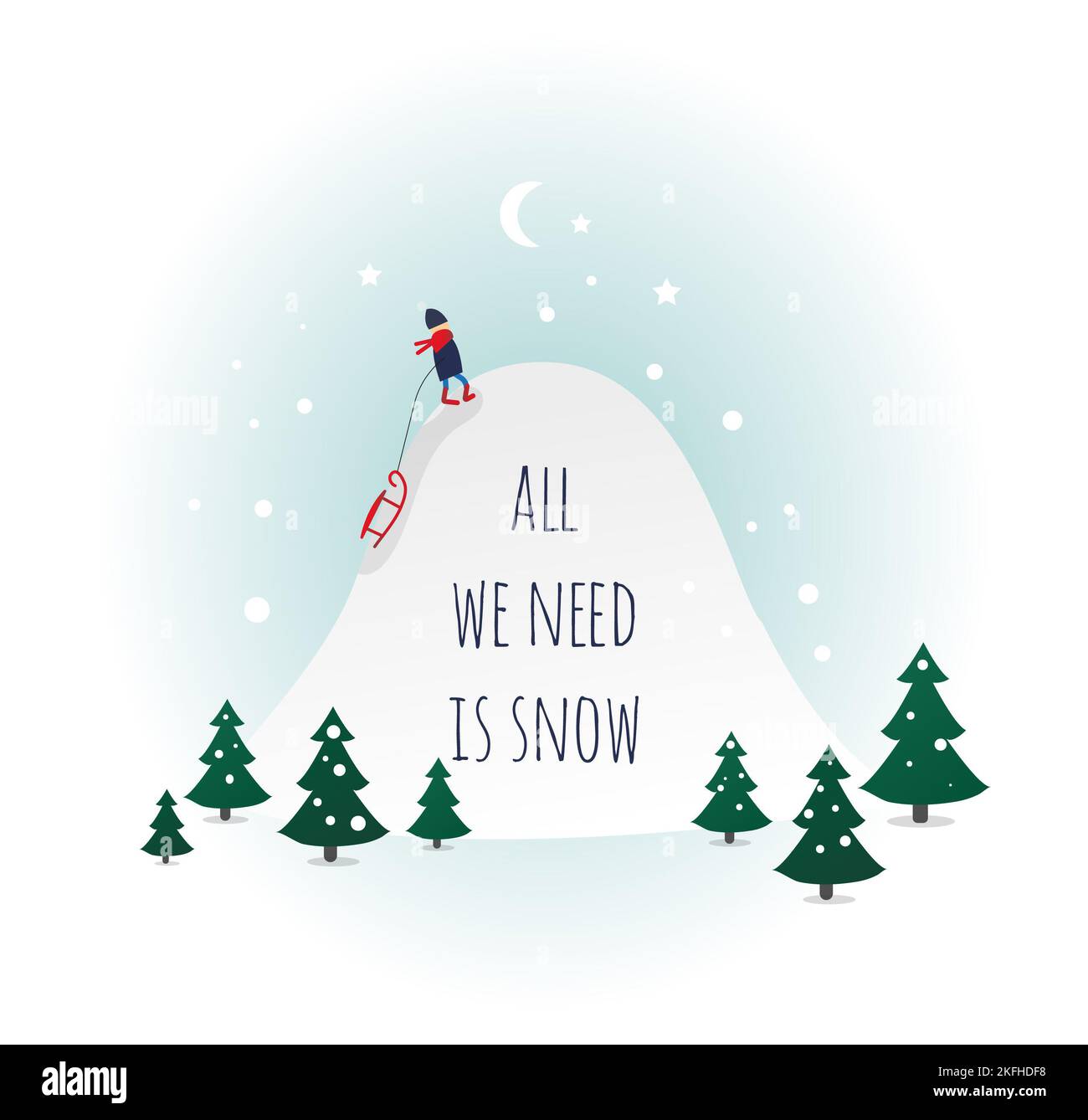 Sleigh All Day fancy vector poster. Happy baby girl in sled cute ...