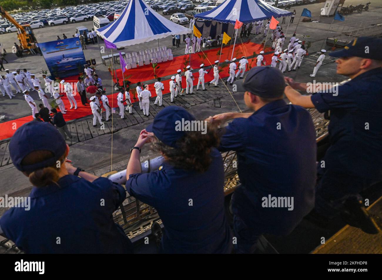 Members from U.S. Coast Guard Cutter Midgett (WMSL 757) watch as the ...