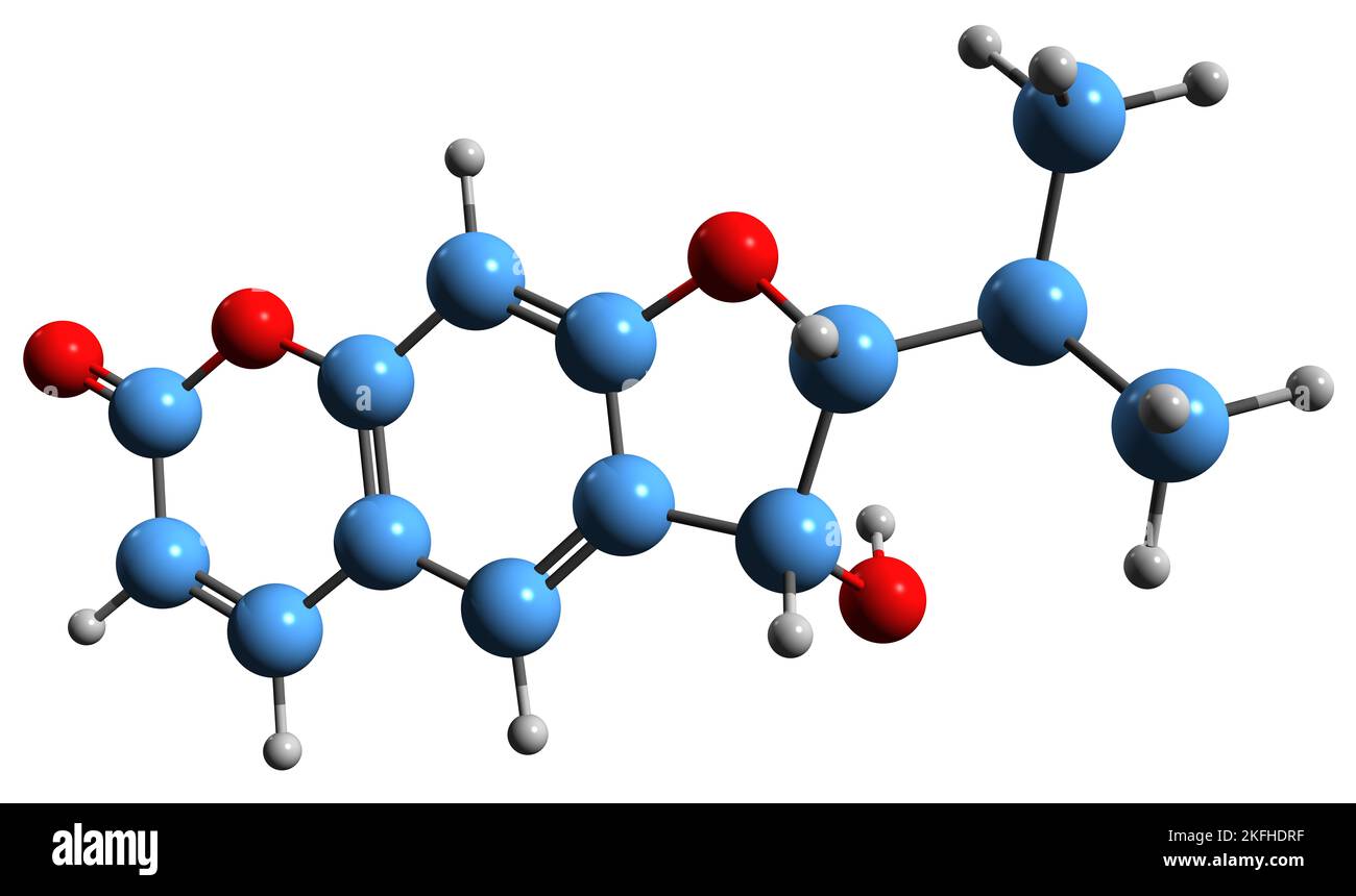 3D image of dihydro oreoselone skeletal formula - molecular chemical ...