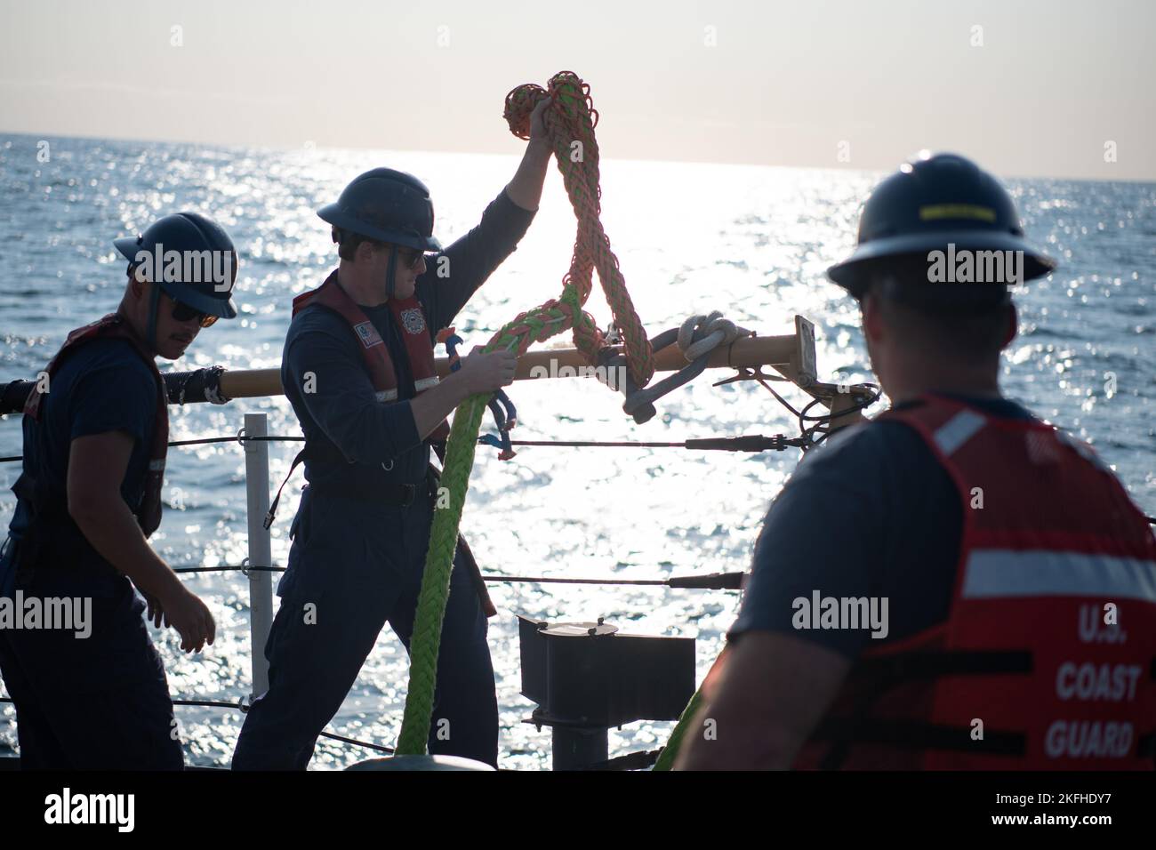 U.S. Coast Guard Seaman Adam Taylor, a member of USCGC Bear’s (WMEC 901 ...