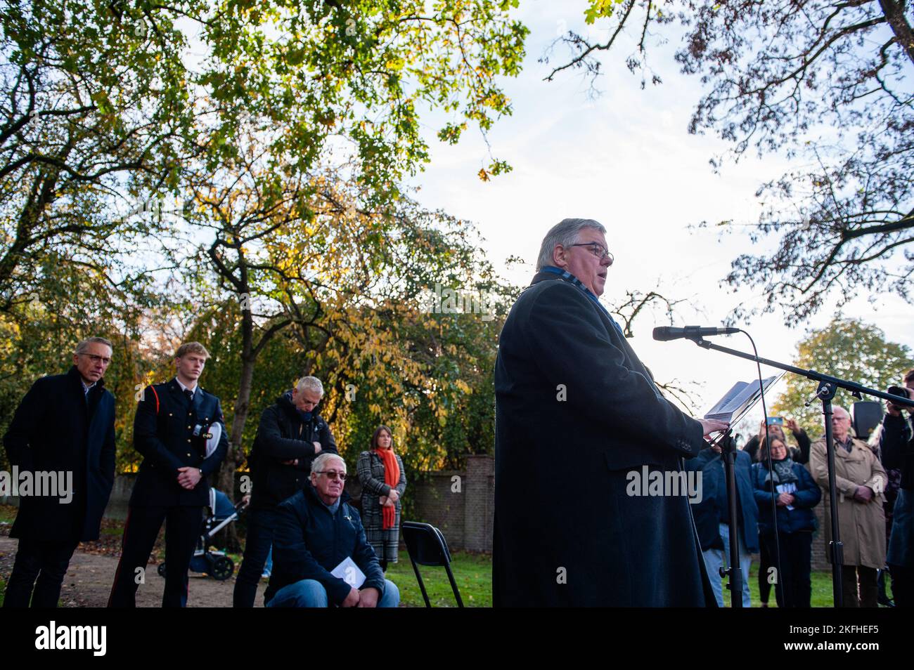 Mayor of Nijmegen, Hubert Bruls is seen giving a speech during the ...