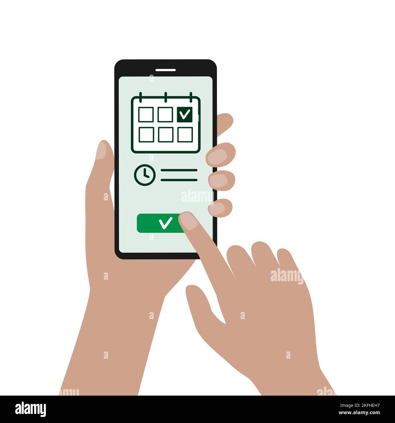 Online booking with mobile phone. Setting a date on digital calendar ...