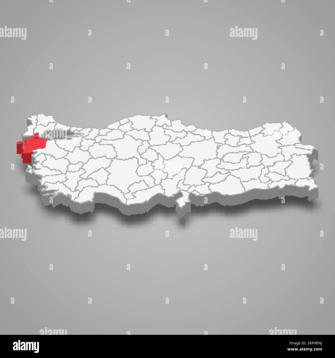 Canakkale region location within Turkey 3d isometric map Stock Vector ...