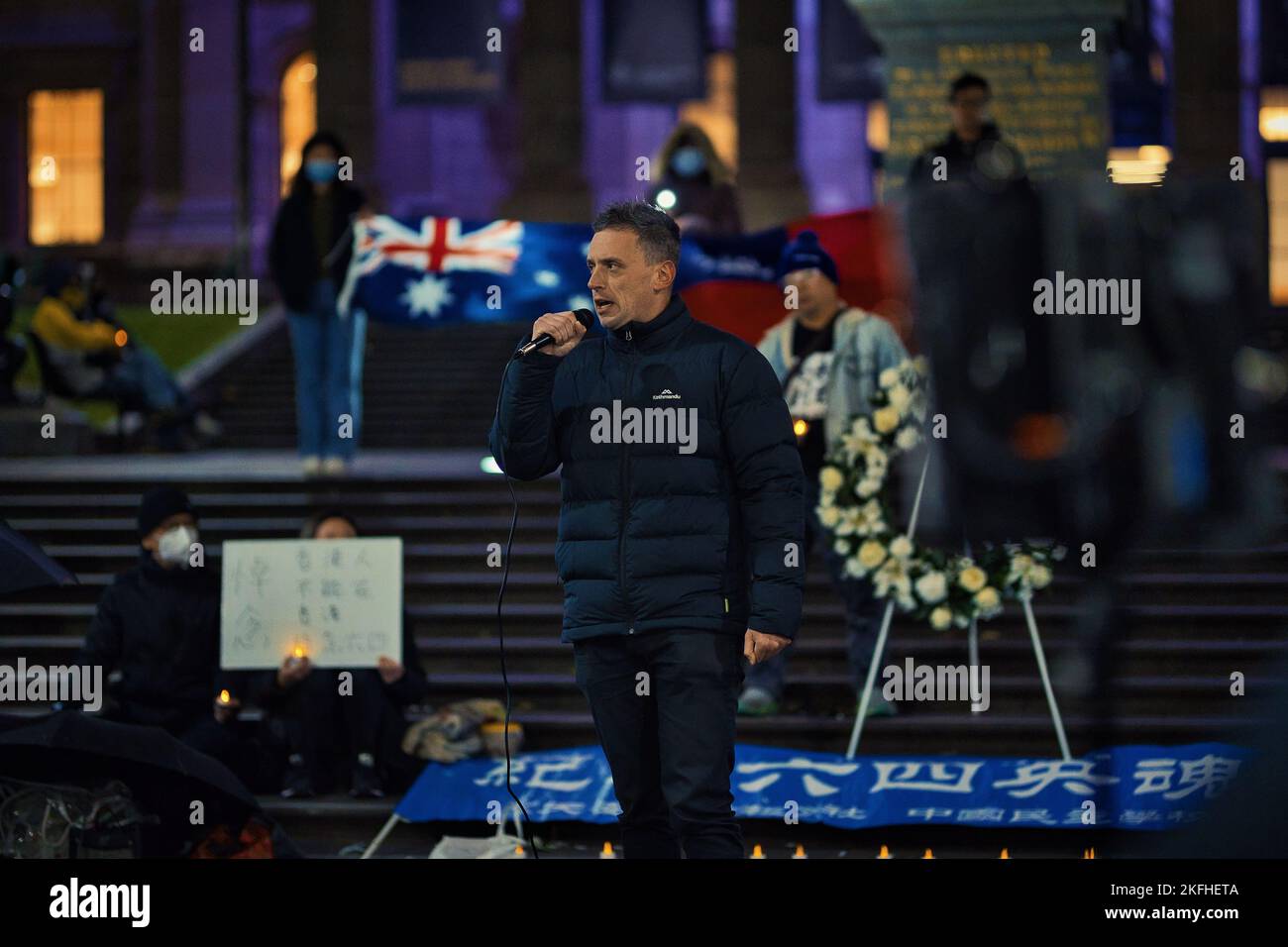A man speaking in the Tiananmen Square massacre vigil at the State ...