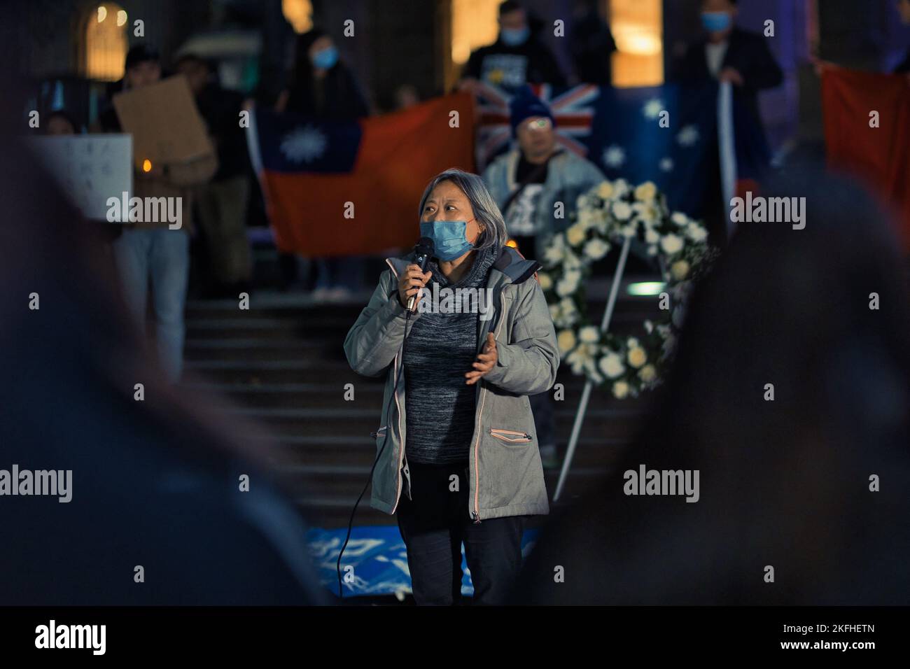 A woman speaking in the Tiananmen Square massacre vigil at the State ...