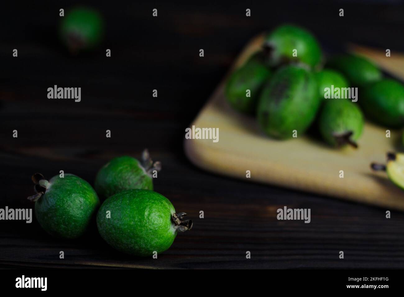 Feijoa. Fresh fruits of feijoa. Source of iodine. Set of ripe feijoa ...