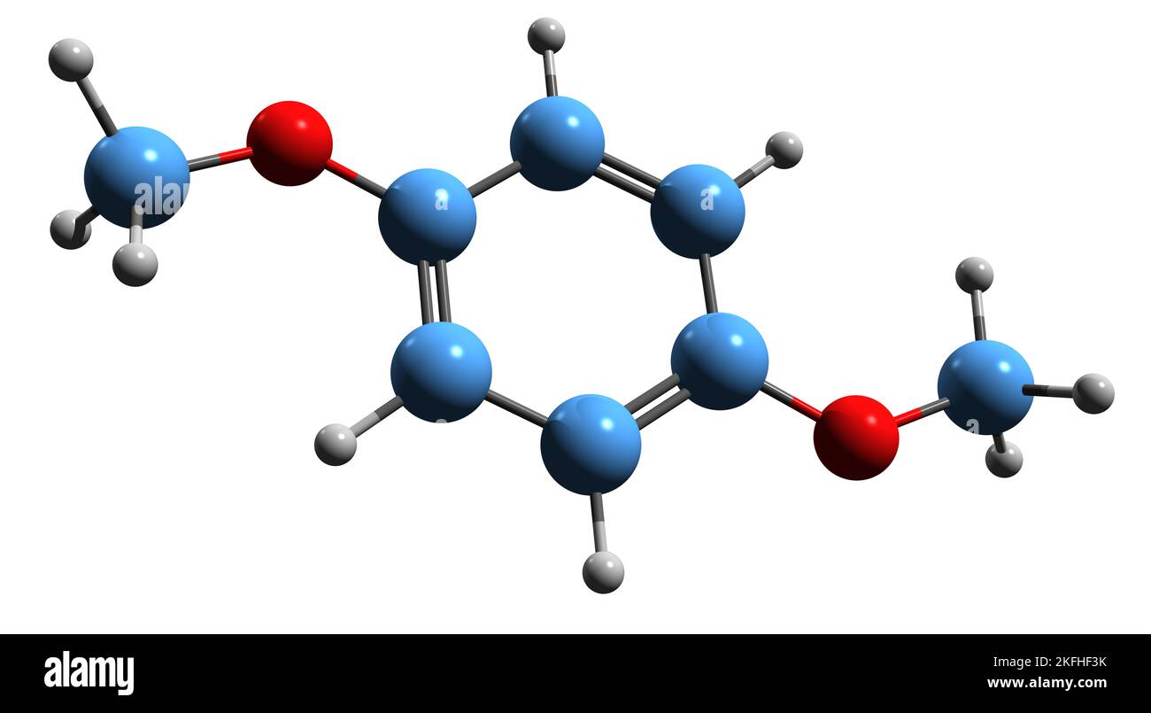 3D image of dimethyl hydroquinone skeletal formula - molecular chemical ...